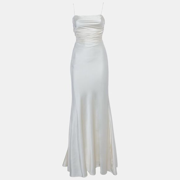 MACH & MACH | Dresses | Mach Mach White Stretch Silk Draped Maxi Dress ...
